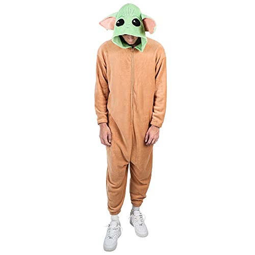 Star Wars The Mandalorian Baby Yoda Hooded Kigurumi Union Suit Pajama Onesie With Ears-XL Brown