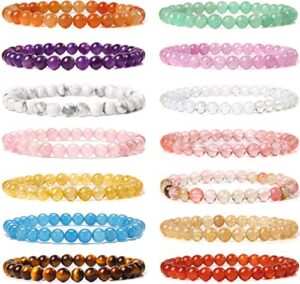 sonnyx 14pcs 6mm semi precious gemstone beaded bracelets for women men tiny crushed stone crystal bracelet stretch bead bracelet unisex jewelry