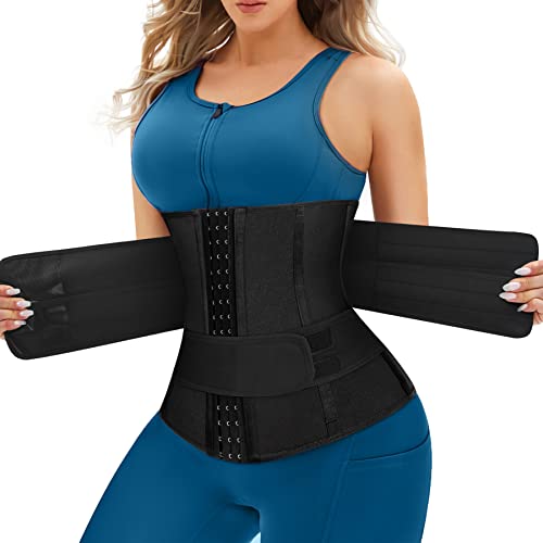 LMOYAKG Waist Trainer Corset for Women Trimmer Belt Workout Body Shaper Cincher Tummy Control Sport Girdle with Steel Bones (Small, Black)