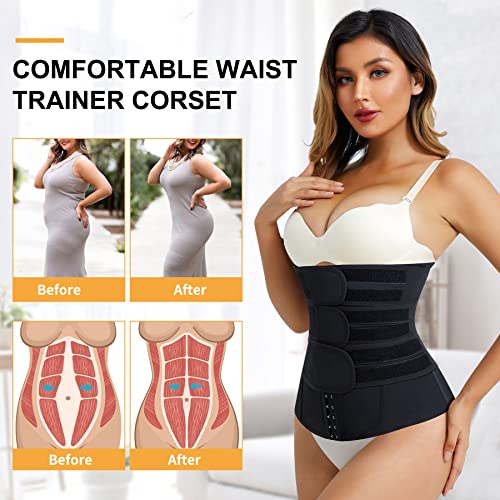 LMOYAKG Waist Trainer Corset for Women Trimmer Belt Workout Body Shaper Cincher Tummy Control Sport Girdle with Steel Bones (Small, Black)