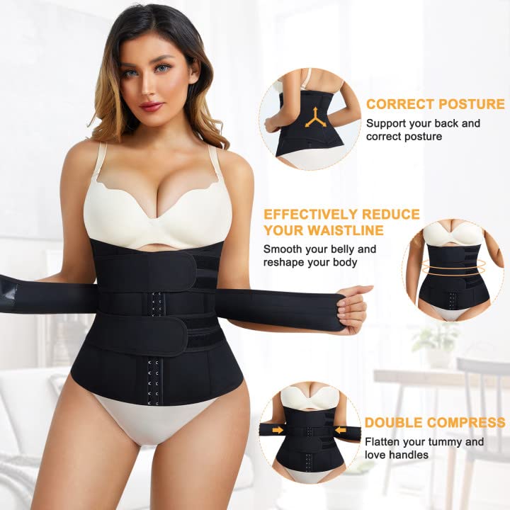 LMOYAKG Waist Trainer Corset for Women Trimmer Belt Workout Body Shaper Cincher Tummy Control Sport Girdle with Steel Bones (Small, Black)