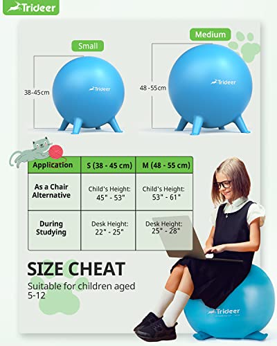 Trideer Flexible Seating for Classroom Elementary, Yoga Ball Chairs for Kids, Wobble Chair of School Supplies for Sensory Kids, Student Desk Chairs for Homeschool (Blue, 55cm)