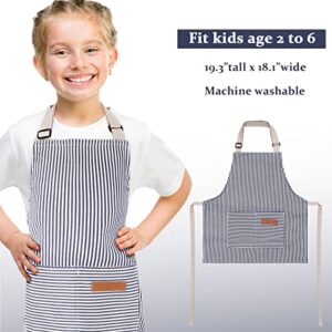 Jiuguva 2 Pack Kids Apron Adjustable Chef Apron Cotton Toddler Stripe Apron Cooking Aprons with 2 Pockets for Children Baking(Blue, Brown)