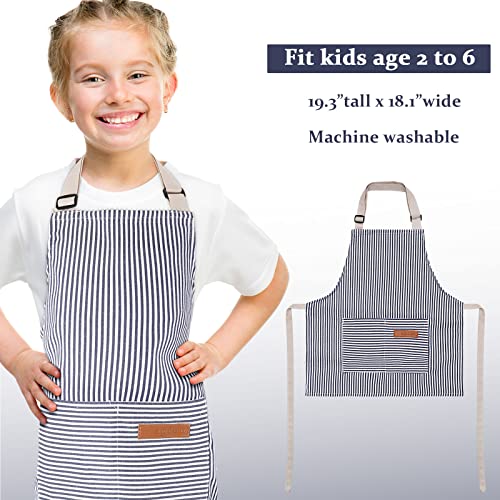 Jiuguva 2 Pack Kids Apron Adjustable Chef Apron Cotton Toddler Stripe Apron Cooking Aprons with 2 Pockets for Children Baking(Blue, Brown)