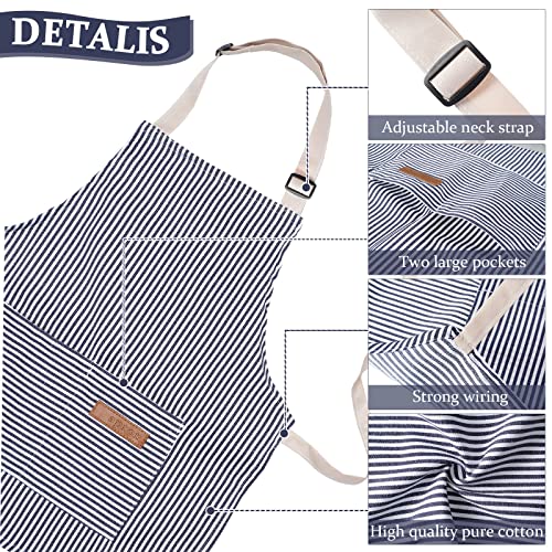 Jiuguva 2 Pack Kids Apron Adjustable Chef Apron Cotton Toddler Stripe Apron Cooking Aprons with 2 Pockets for Children Baking(Blue, Brown)