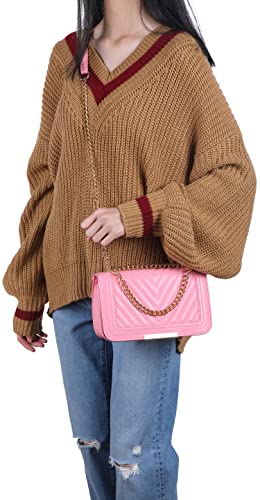 lola mae Crossbody Bags for Women Fashion Quilted Shoulder purse with Convertible Chain Strap Classic Satchel Handbag (Pink-715)