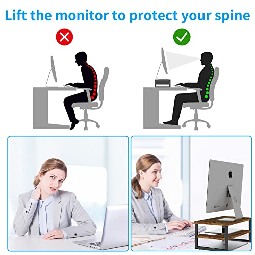 Ekisemio 2-Tier Monitor Stand Riser, Wood Desk Organizer Stand for Laptop, Computer, iMac, Pc, Printer, Black