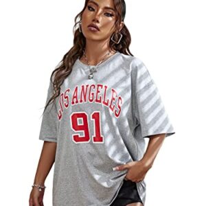 SOLY HUX Women's Oversized Graphic Tees Letter Casual Summer Tops Short Sleeve Tshirt Light Grey M