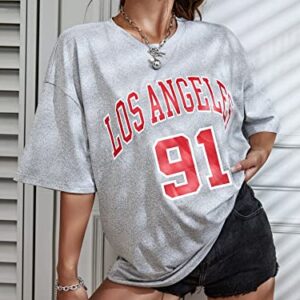 SOLY HUX Women's Oversized Graphic Tees Letter Casual Summer Tops Short Sleeve Tshirt Light Grey M