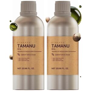 etherva cold pressed tamanu oil | from unrefined, raw, wild grown organic tamanu seeds | vegan indian tamanu oil for skin, body, hair | rich in fatty acids, antioxidants | 1,240 ml (41.92 fl. oz.)