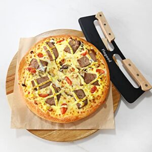 Flagood Pizza Cutter Rocker with Wooden Handles & Protective Cover, 14inch Sharp Stainless Steel Large Pizza Slicer Knife for Kitchen Tool Accessories