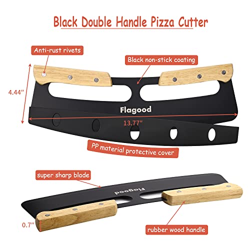 Flagood Pizza Cutter Rocker with Wooden Handles & Protective Cover, 14inch Sharp Stainless Steel Large Pizza Slicer Knife for Kitchen Tool Accessories