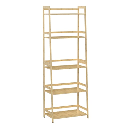 WTZ Bookshelf Book Shelf, Bookcase Storage Shelves Book case, Ladder Shelf for Bedroom, Living Room, Office MC-508(Natural)