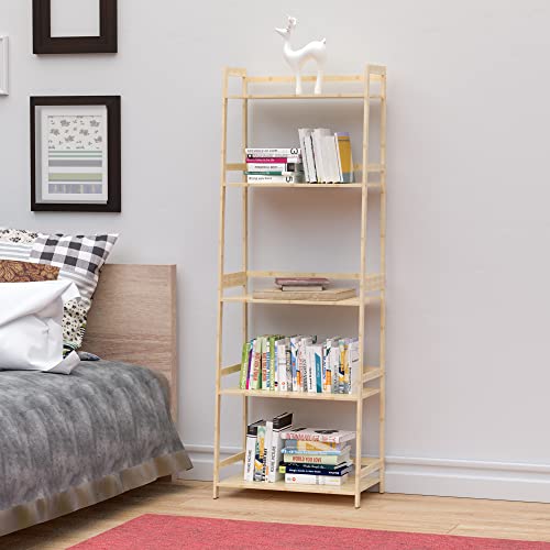 WTZ Bookshelf Book Shelf, Bookcase Storage Shelves Book case, Ladder Shelf for Bedroom, Living Room, Office MC-508(Natural)