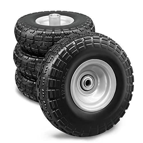 BAIVE BW 10" Flat Free Tires Solid Pneumatic Tires Wheels, 4.10/3.50-4 Tire with 5/8 Ball Bearings, for Wheelbarrow/Garden Wagon Carts/Trolley Dolly//Hand Truck/Sack Trolley, 4 Pack