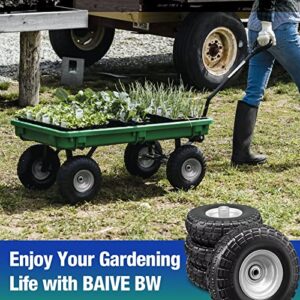 BAIVE BW 10" Flat Free Tires Solid Pneumatic Tires Wheels, 4.10/3.50-4 Tire with 5/8 Ball Bearings, for Wheelbarrow/Garden Wagon Carts/Trolley Dolly//Hand Truck/Sack Trolley, 4 Pack