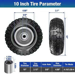 BAIVE BW 10" Flat Free Tires Solid Pneumatic Tires Wheels, 4.10/3.50-4 Tire with 5/8 Ball Bearings, for Wheelbarrow/Garden Wagon Carts/Trolley Dolly//Hand Truck/Sack Trolley, 4 Pack