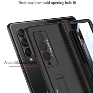 CeeEee Samsung Galaxy Z Fold 3 5g Case Screen Protector 360 Degree Full Protection Built-in with 9H Tempered Glass Screen Protector with S Pen Holder and Kickstand Cover Hinge Protection, Black