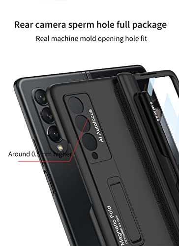 CeeEee Samsung Galaxy Z Fold 3 5g Case Screen Protector 360 Degree Full Protection Built-in with 9H Tempered Glass Screen Protector with S Pen Holder and Kickstand Cover Hinge Protection, Black