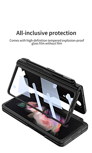 CeeEee Samsung Galaxy Z Fold 3 5g Case Screen Protector 360 Degree Full Protection Built-in with 9H Tempered Glass Screen Protector with S Pen Holder and Kickstand Cover Hinge Protection, Black