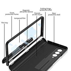 CeeEee Samsung Galaxy Z Fold 3 5g Case Screen Protector 360 Degree Full Protection Built-in with 9H Tempered Glass Screen Protector with S Pen Holder and Kickstand Cover Hinge Protection, Black