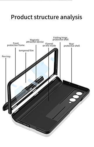 CeeEee Samsung Galaxy Z Fold 3 5g Case Screen Protector 360 Degree Full Protection Built-in with 9H Tempered Glass Screen Protector with S Pen Holder and Kickstand Cover Hinge Protection, Black