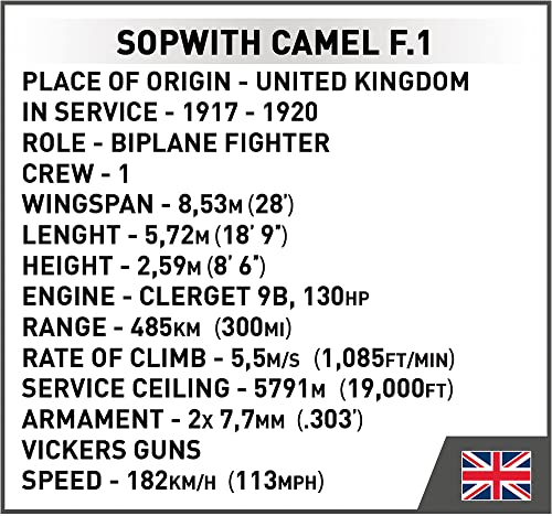 COBI Historical Collection Great War Sopwith F.1 Camel Plane, Multicolor, 175 pieces