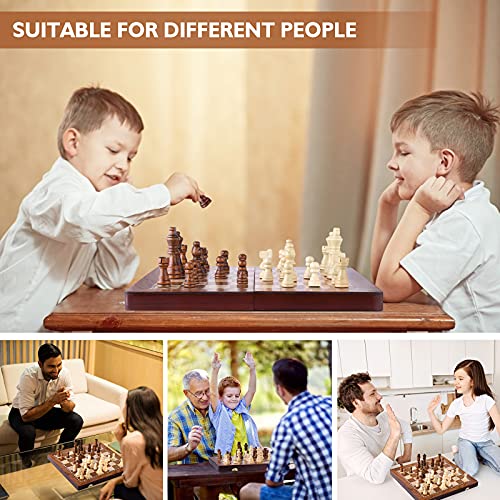 Peradix Chess Set | Magnetic Wooden Chess Board Piece Set Games | 13.8" Folding Chessboard for Storage | 2 Extra Queen | Strategy Educational Games for Kids and Adult