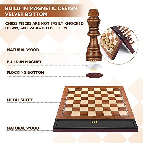 Peradix Chess Set | Magnetic Wooden Chess Board Piece Set Games | 13.8" Folding Chessboard for Storage | 2 Extra Queen | Strategy Educational Games for Kids and Adult