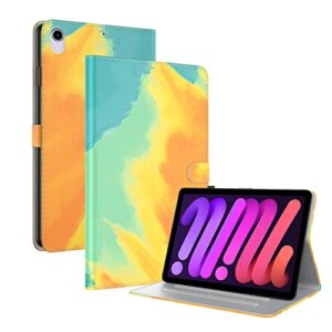 huhi case for ipad mini 6 6th gen, watercolor slim folio stand tablet cover for ipad mini 6 8.3 inch 2021 (autumn leaf color)