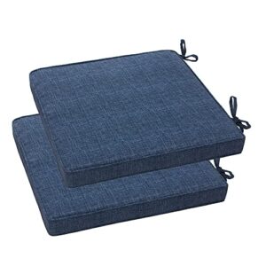 magpie fabrics indoor/outdoor waterproof square corner seat cushion, 18" x 18" x 2.5", 2 pack, weather resistant universal seat cushions, for patio garden dining(navy blue textured)