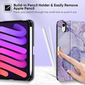 Fintie Folio Case for iPad Mini 6 2021, Multi-Angle Smart Stand Cover w/Pencil Holder & Pocket, Auto Sleep/Wake for iPad Mini 6th Generation 8.3 Inch, Lilac Marble