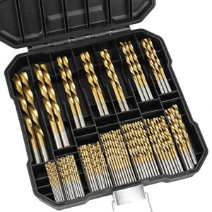 99 pcs titanium coated twist drill bit set, 4241 hss 135° tip metric drill bits size from 1.5-10mm for metalworking, woodworking, plastic hole drilling