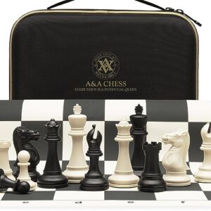 a&a tournament chess set / 20''x20'' foldable silicone chess board / 3.75'' king height plastic quadruple weighted classic staunton pieces/storage bag