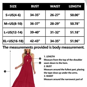 ZESICA Women's 2023 Summer Crossover Halter Neck Sleeveless Plaid Cut Out Backless Flowy A Line Maxi Dress,Red,Medium