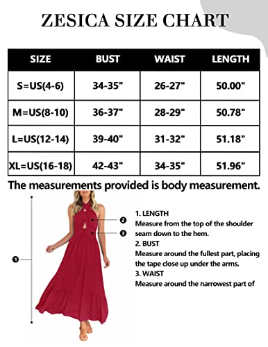 ZESICA Women's 2023 Summer Crossover Halter Neck Sleeveless Plaid Cut Out Backless Flowy A Line Maxi Dress,Red,Medium