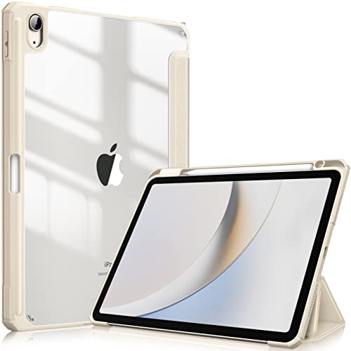 Fintie Hybrid Slim Case for iPad Air 5th Generation (2022) / iPad Air 4th Generation (2020) 10.9 Inch - [Built-in Pencil Holder] Shockproof Cover with Clear Transparent Back Shell, Starlight