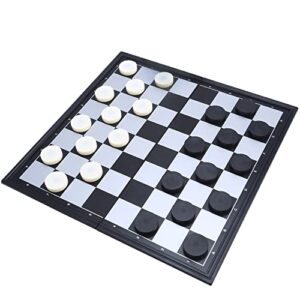 QuadPro 3 in 1 Magnetic Chess Checkers Backgammon Board Game Set with Folding Board Travel Games for Kids and Adults (Chess: Black & White)