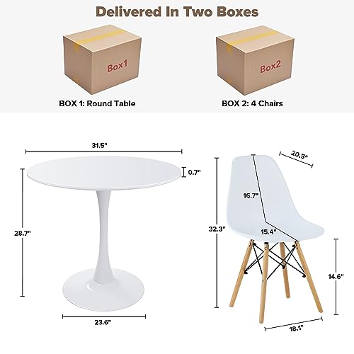 Ufurpie Dining Table Set for 4, Round Dining Room Table Set for 4, 5-Piece Table and Chair Set, Farmhouse Dining Table with 4 Chairs, Dining Table Set for Dining Room & Coffee Shop & Small Spaces