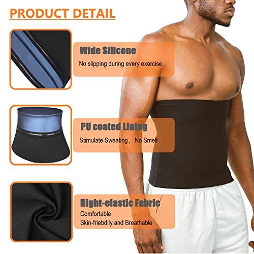 huiming Waist Trimmer for Men, Waist Trainer Sauna Belt, Neoprene-Free Waist Cincher, Sauna Slimming Belt Sauna Sweat Workout Shaper (2X-Large/3X-Large) Black