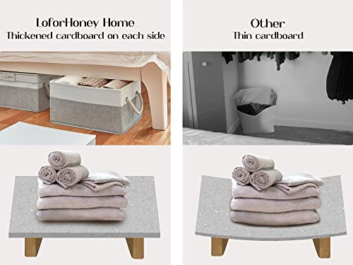 LoforHoney Home Fabric Storage Bins with Lids for Organizing, Foldable Storage Boxes with Lids for Shelves, Clothes Baskets with Cotton Rope Handles, Closet Storage Bins, Large, Beige & Gray, 2-Pack