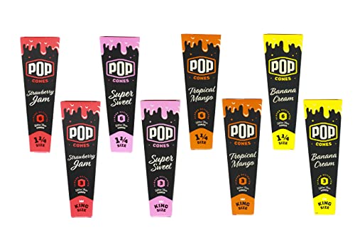 Pop Cones- Cones with a Flavor Burst Pop ( Wraps, Papers, Cones) (All 8 packs, Mix), Red, Yellow, Blue, Orange