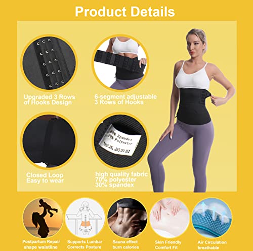 Wrap Waist Trainer for Women - Stomach Wrap for Weight Loss with Loop and 3 Row of Hooks Design, Workout with Snatch Me Up Bandage Wrap Cooperate Diet can Lower Belly Fat, Postpartum Repair CNASOEL