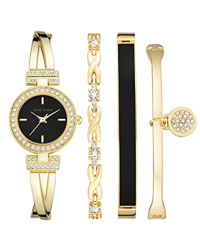 Anne Klein Women's Premium Crystal Accented Bangle Watch and Bracelet Set, AK/2238