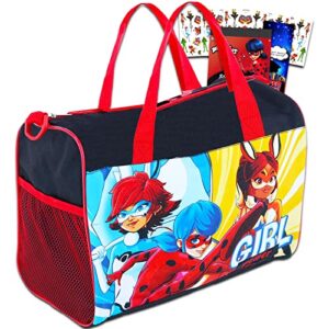 zagtoon miraculous ladybug duffle bag for kids - bundle with 17inch miraculous ladybug travel bag plus stickers and more (miraculous ladybug bag for girls)