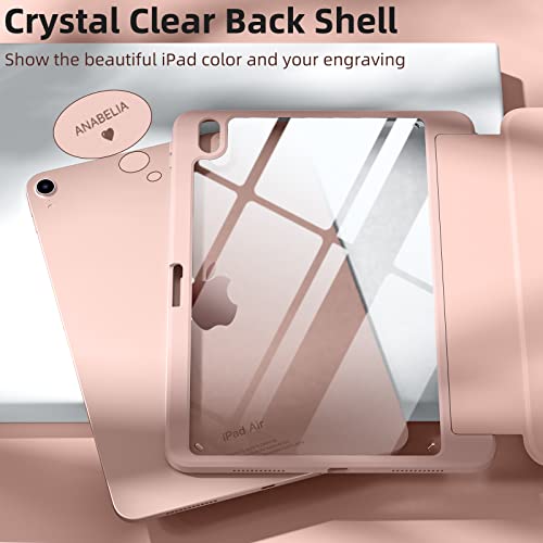 Wenlaty Case Compatible with iPad Air 5th Generation (2022) / 4th (2020) 10.9 Inch Pencil Holder, for 5/4 Case, Slim Smart Cover Clear Back Shell, Rose Pink