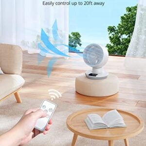 Air Circulator Fan with Remote, Small Oscillating Table Fan with 8-Hour Timer, 90-Degree Tilt, 3 Speeds, LED Display, Touch Control, Quiet Desktop Fan for Bedroom, Office, Living Room, Home