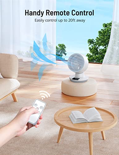 Air Circulator Fan with Remote, Small Oscillating Table Fan with 8-Hour Timer, 90-Degree Tilt, 3 Speeds, LED Display, Touch Control, Quiet Desktop Fan for Bedroom, Office, Living Room, Home