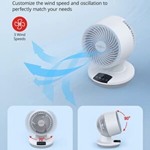 Air Circulator Fan with Remote, Small Oscillating Table Fan with 8-Hour Timer, 90-Degree Tilt, 3 Speeds, LED Display, Touch Control, Quiet Desktop Fan for Bedroom, Office, Living Room, Home