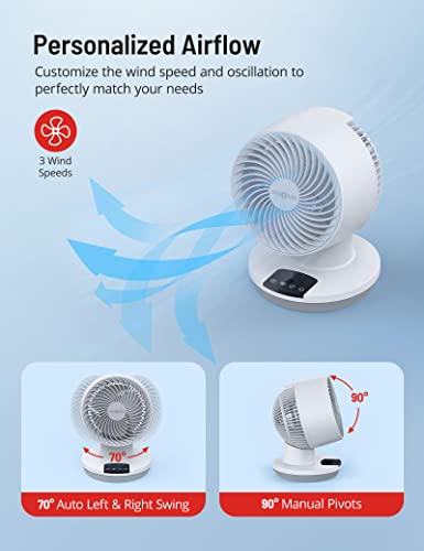 Air Circulator Fan with Remote, Small Oscillating Table Fan with 8-Hour Timer, 90-Degree Tilt, 3 Speeds, LED Display, Touch Control, Quiet Desktop Fan for Bedroom, Office, Living Room, Home